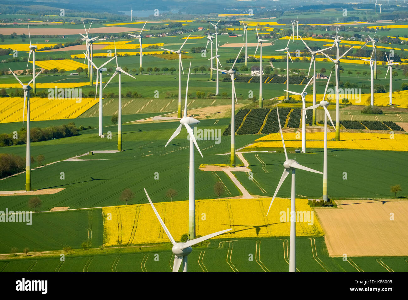 Wind farm on the hair strand, wind power plants, wind turbines ...