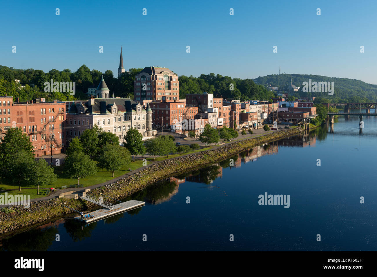 Downtown Augusta and the Kennebec River from the Memorial Bridge in ...