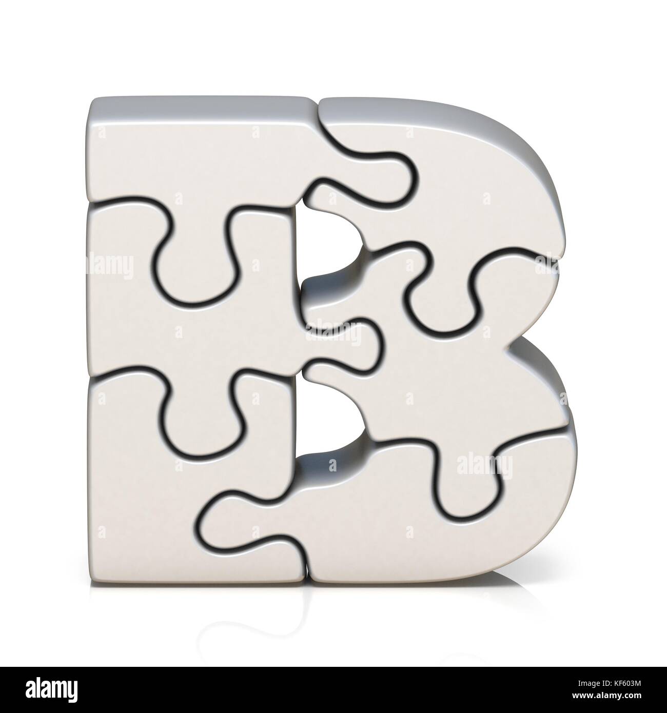 White puzzle jigsaw letter B 3D render illustration isolated on white ...