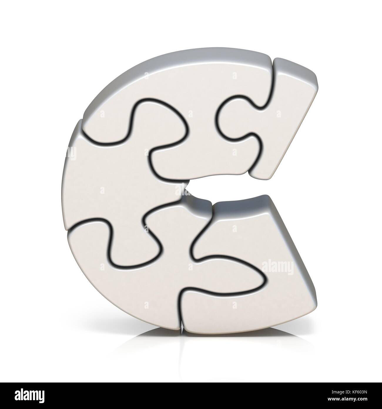 White puzzle jigsaw letter C 3D render illustration isolated on white ...