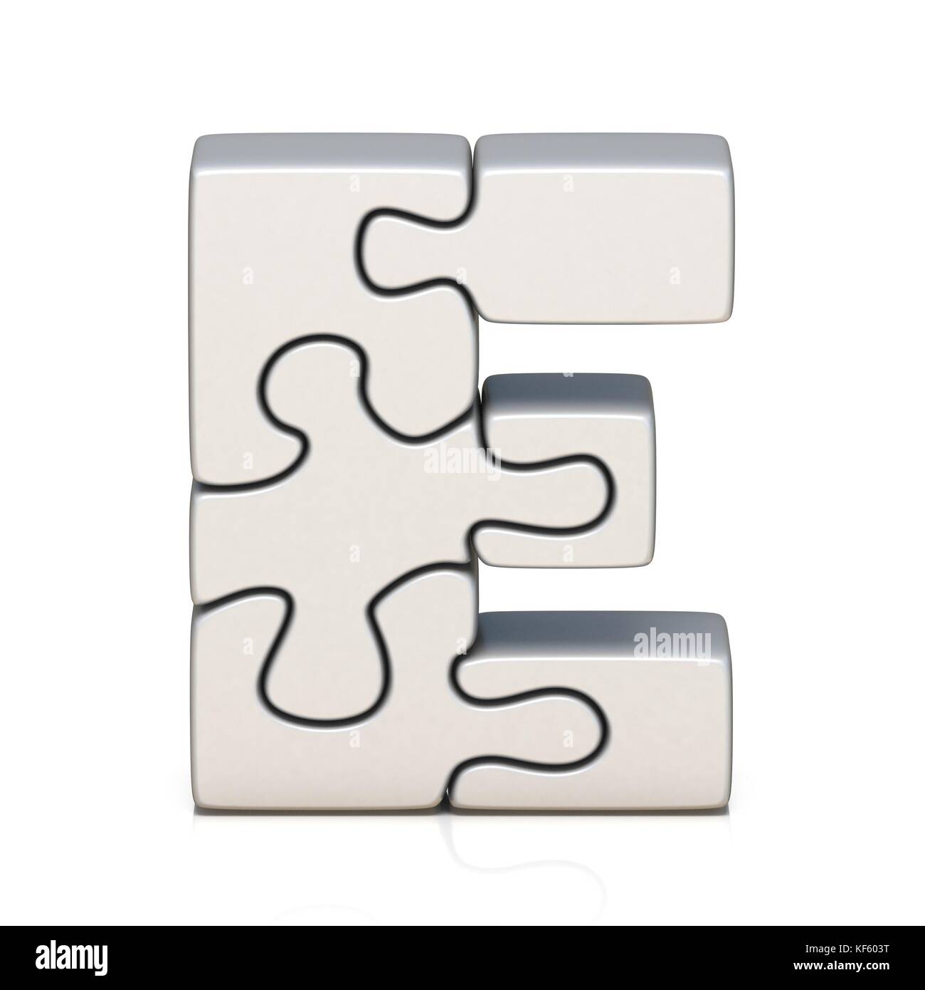White puzzle jigsaw letter E 3D render illustration isolated on white ...