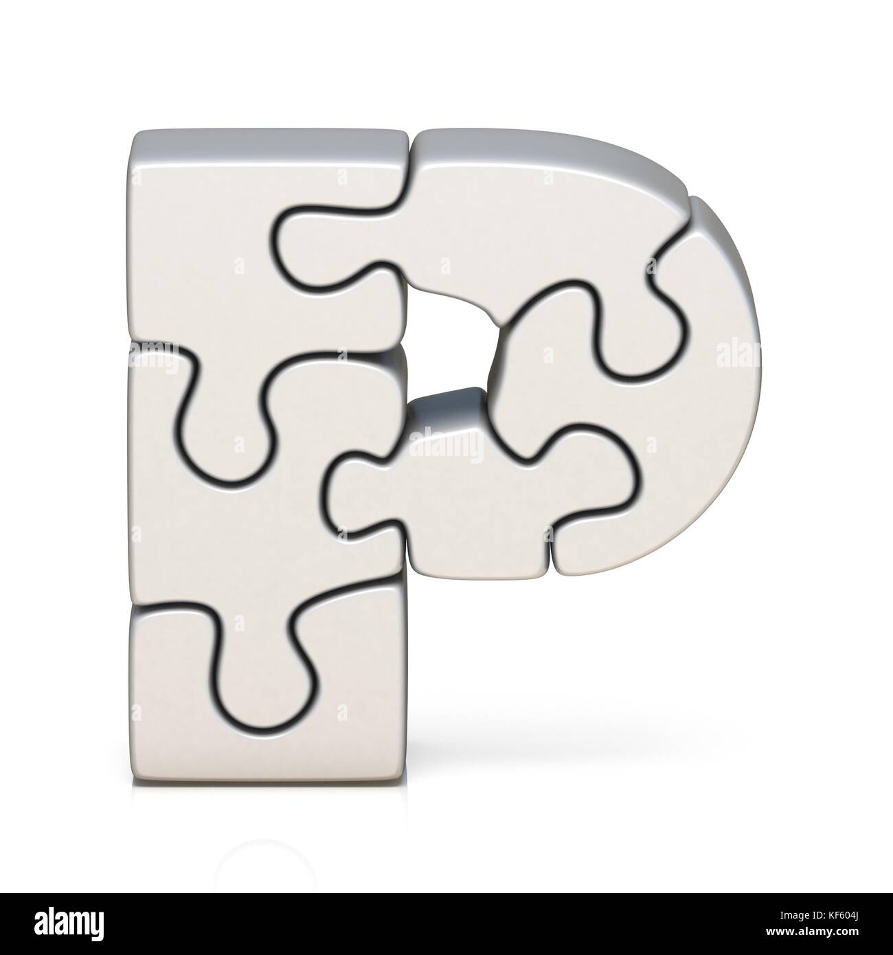 White puzzle jigsaw letter P 3D render illustration isolated on white ...