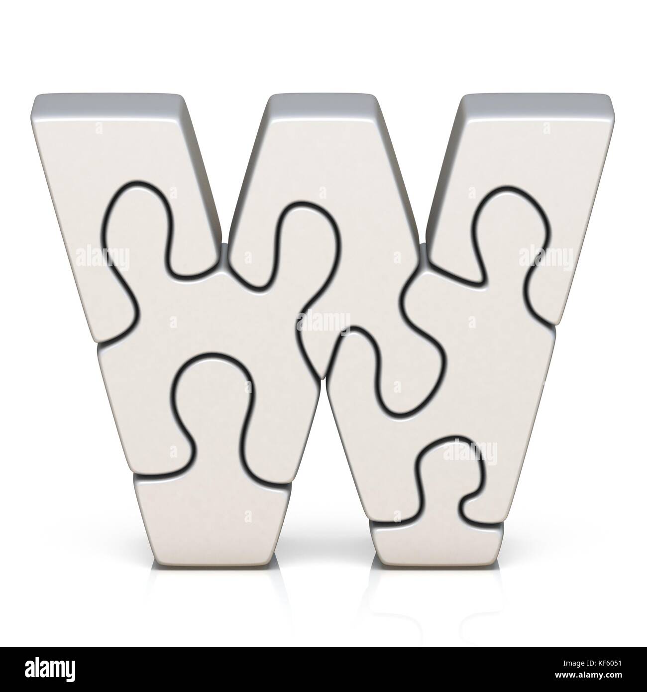 White puzzle jigsaw letter W 3D render illustration isolated on white ...