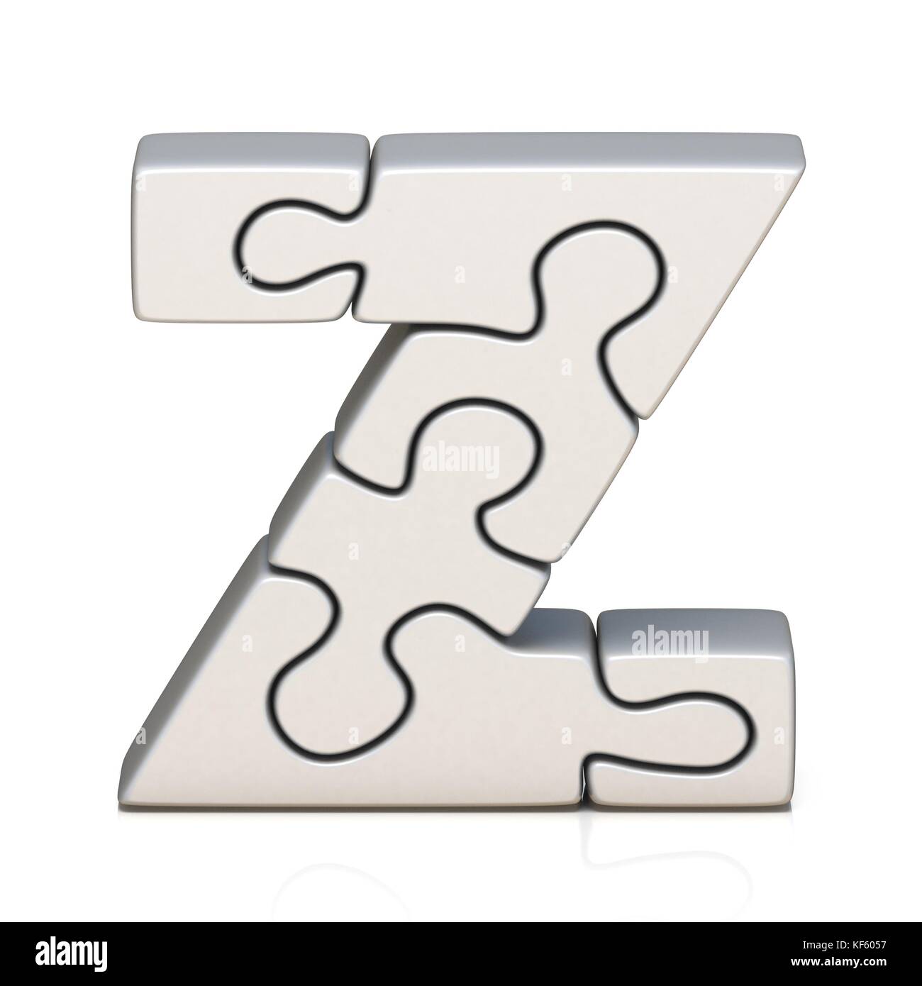 White puzzle jigsaw letter Z 3D render illustration isolated on white ...
