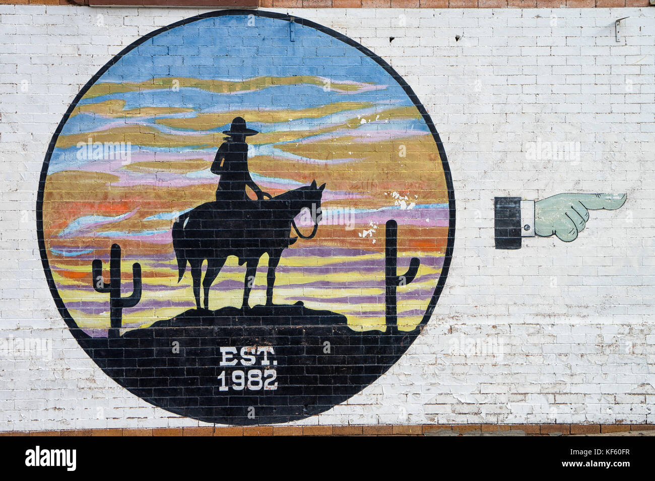 December 25, 2015 Fort Worth, Texas, USA: western themed graffiti on ...