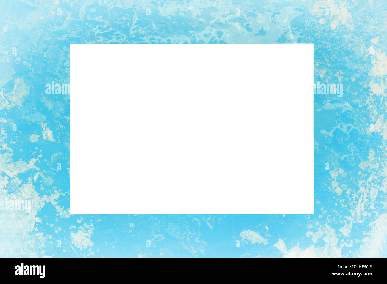 blank white card on blue ice background Stock Photo - Alamy