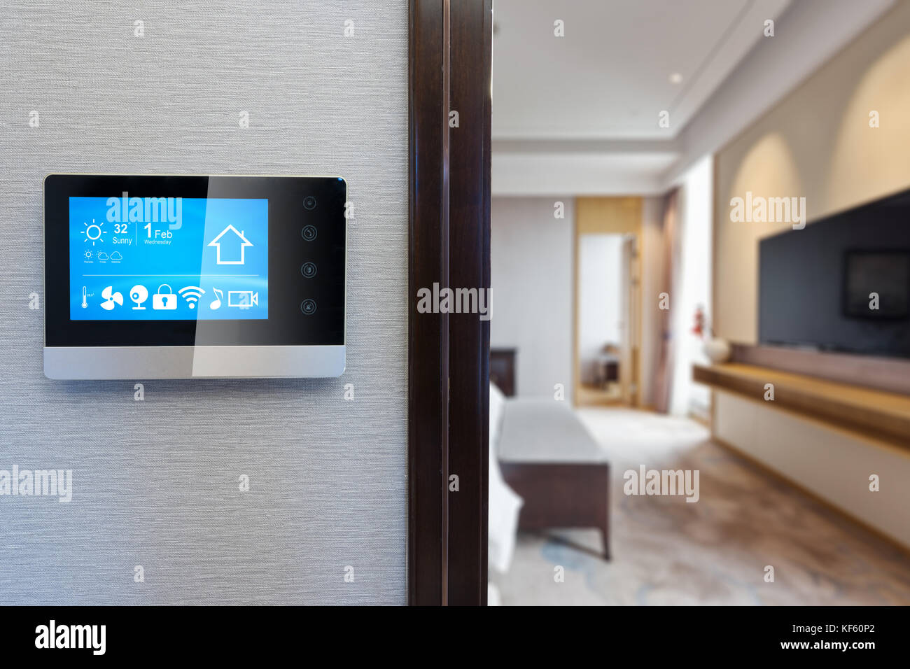 digital screen on wall with modern luxury living room Stock Photo - Alamy