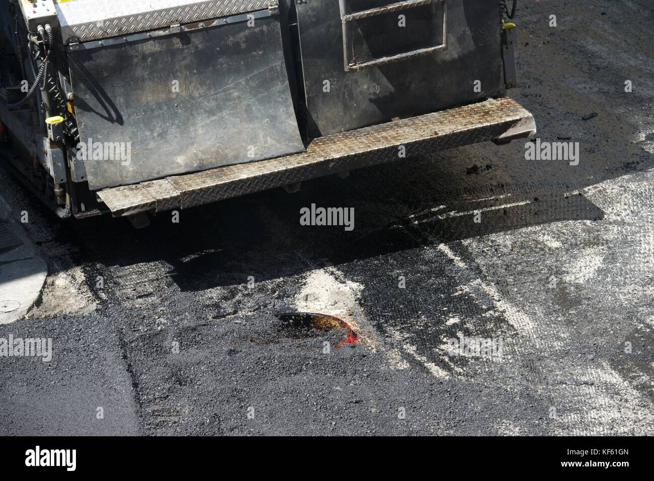 Tracked paver in asphalt pavement works for street repairing Stock ...