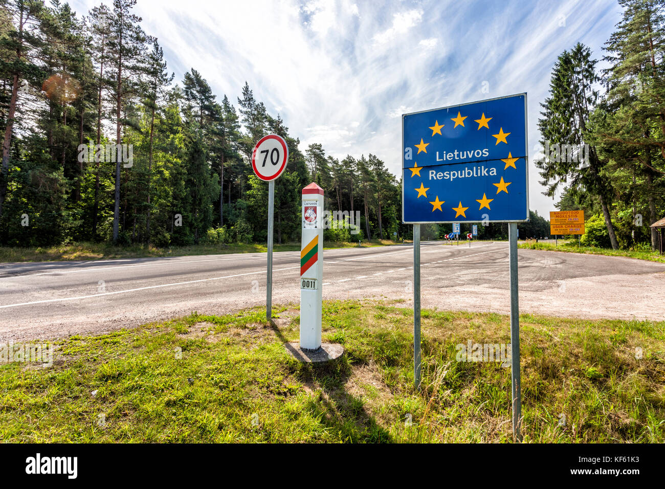 Lithuania country border sign between Latvia and Lithuania Stock Photo ...