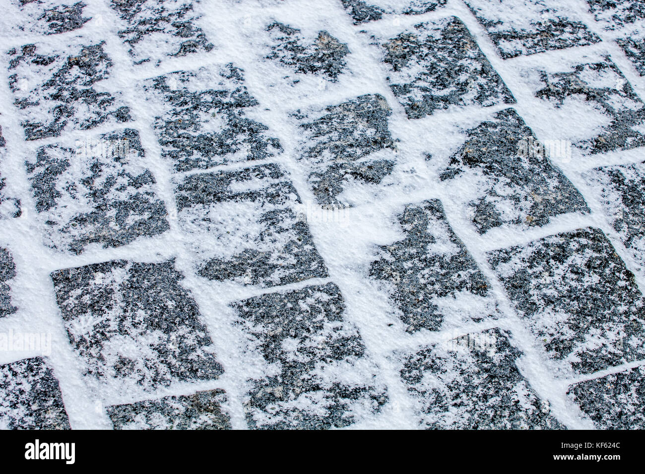 Cobblestone pavement covered with snow and ice Stock Photo - Alamy