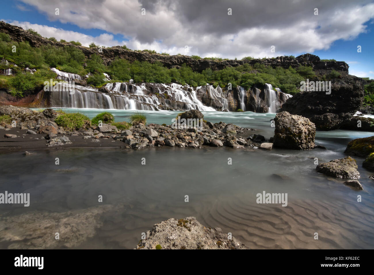 Hraunfossar or Lava Falls, near Husafell Iceland. These beautiful falls ...