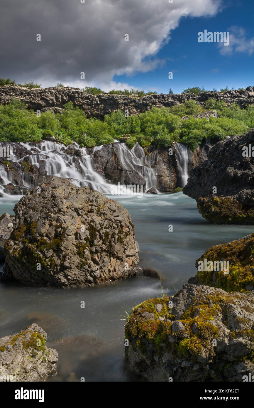 Hraunfossar or Lava Falls, near Husafell Iceland. These beautiful falls ...