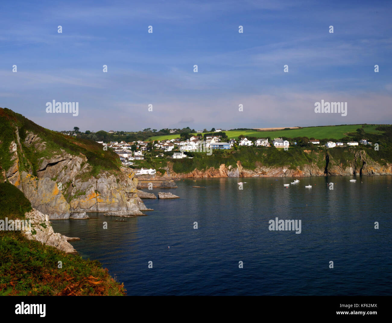 A view of Gorran Haven, Cornwall, seen from Pen a Maen Point Stock ...