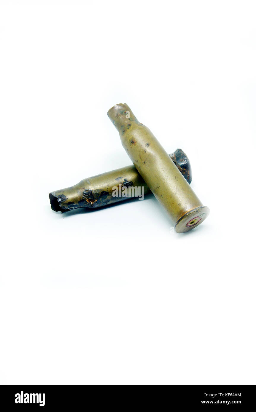 several shell casings on white background Stock Photo - Alamy