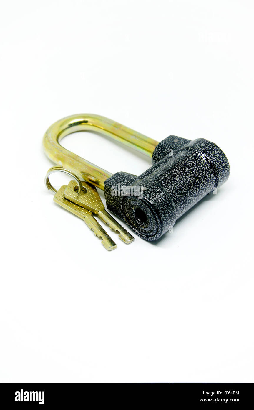 metal lock with keys on white background.Isolated Stock Photo - Alamy