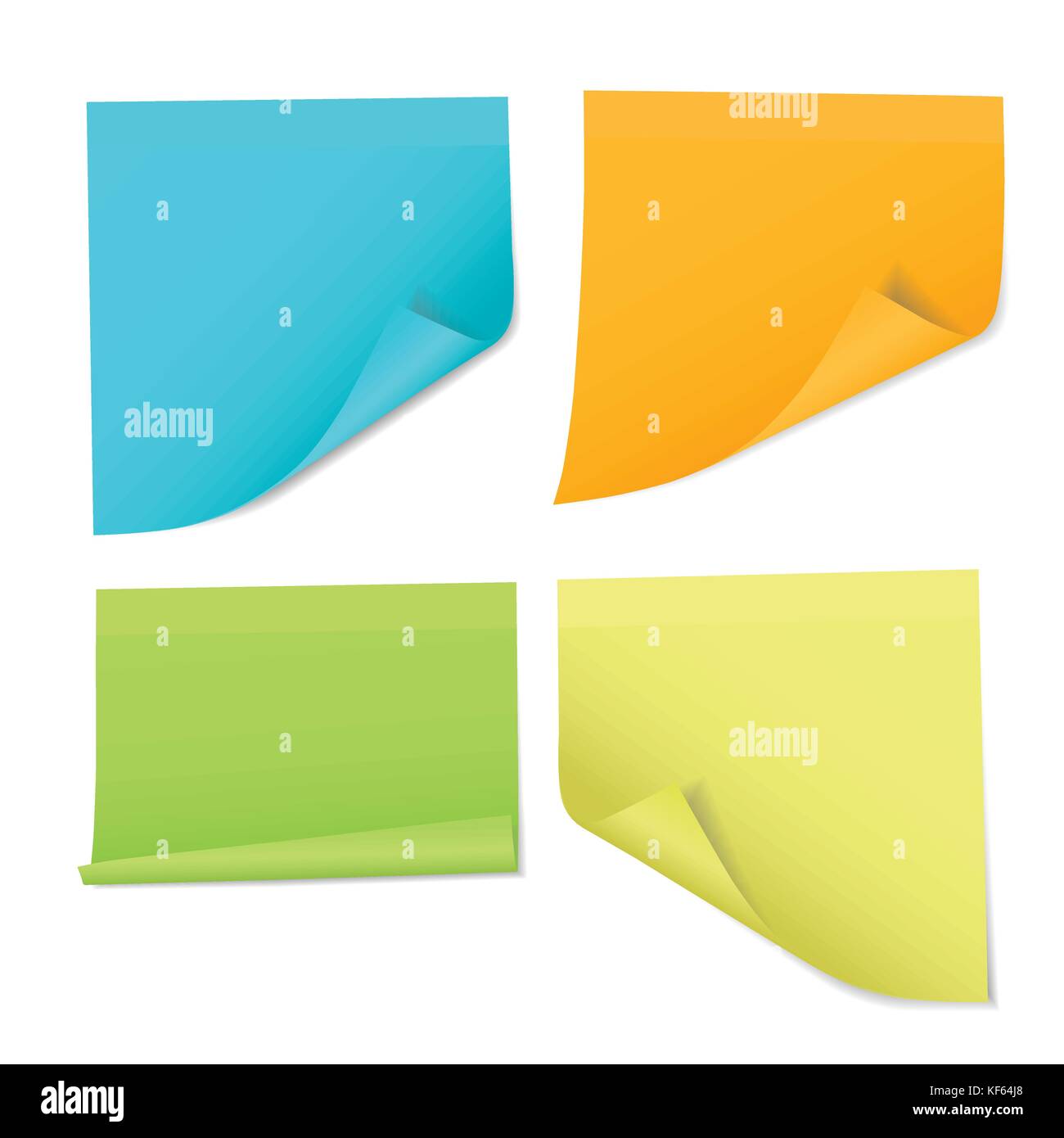 Set four of colored stickers on notes of different colors, isolated on ...
