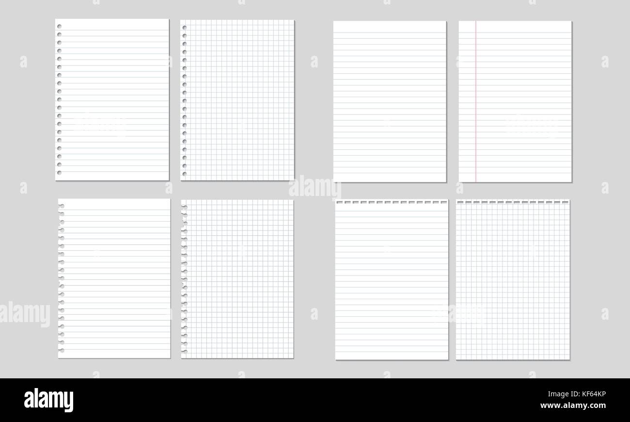 Set of vector illustrations of sheets of paper lined and square ...