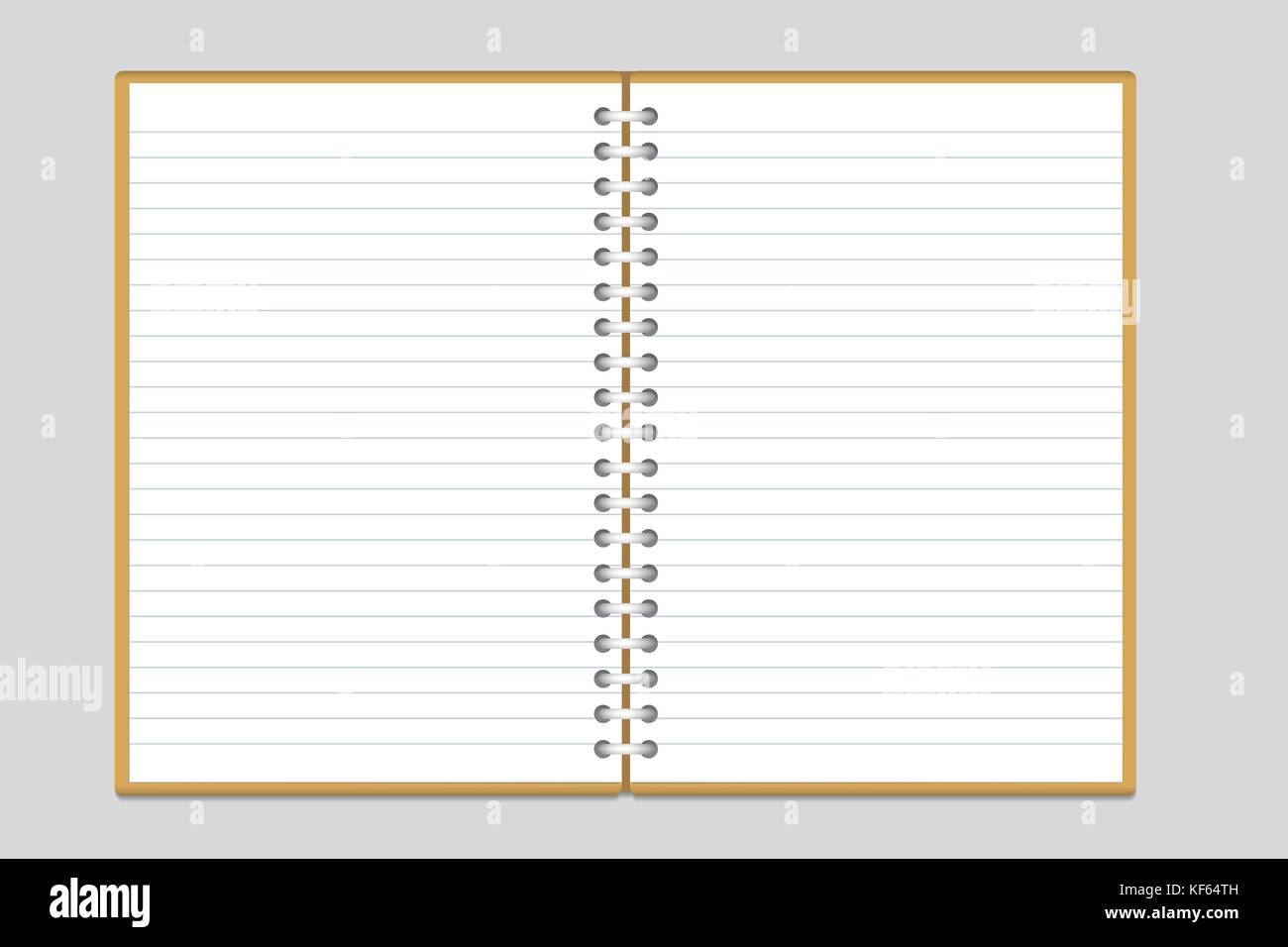 Vector illustration of a notebook with ring tie and lined paper and ...