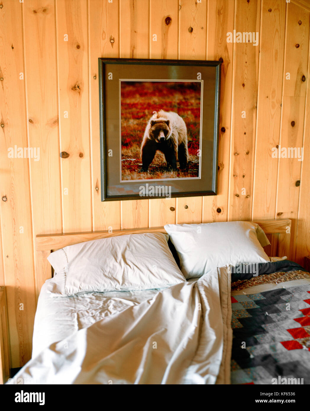 USA, Alaska, Denali National Park, room shot of a cabin at Camp Denali ...