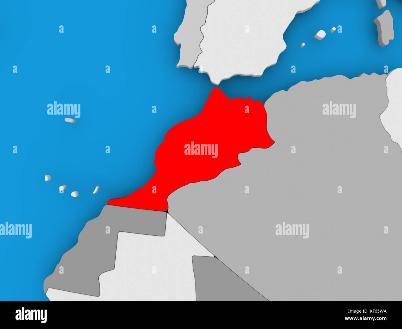 Morocco in red on political map. 3D illustration Stock Photo - Alamy