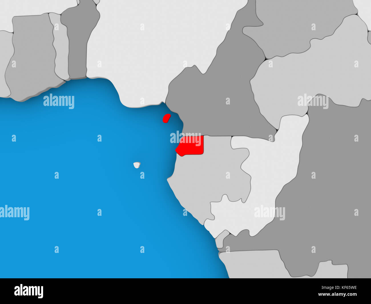 Equatorial Guinea in red on political map. 3D illustration Stock Photo ...