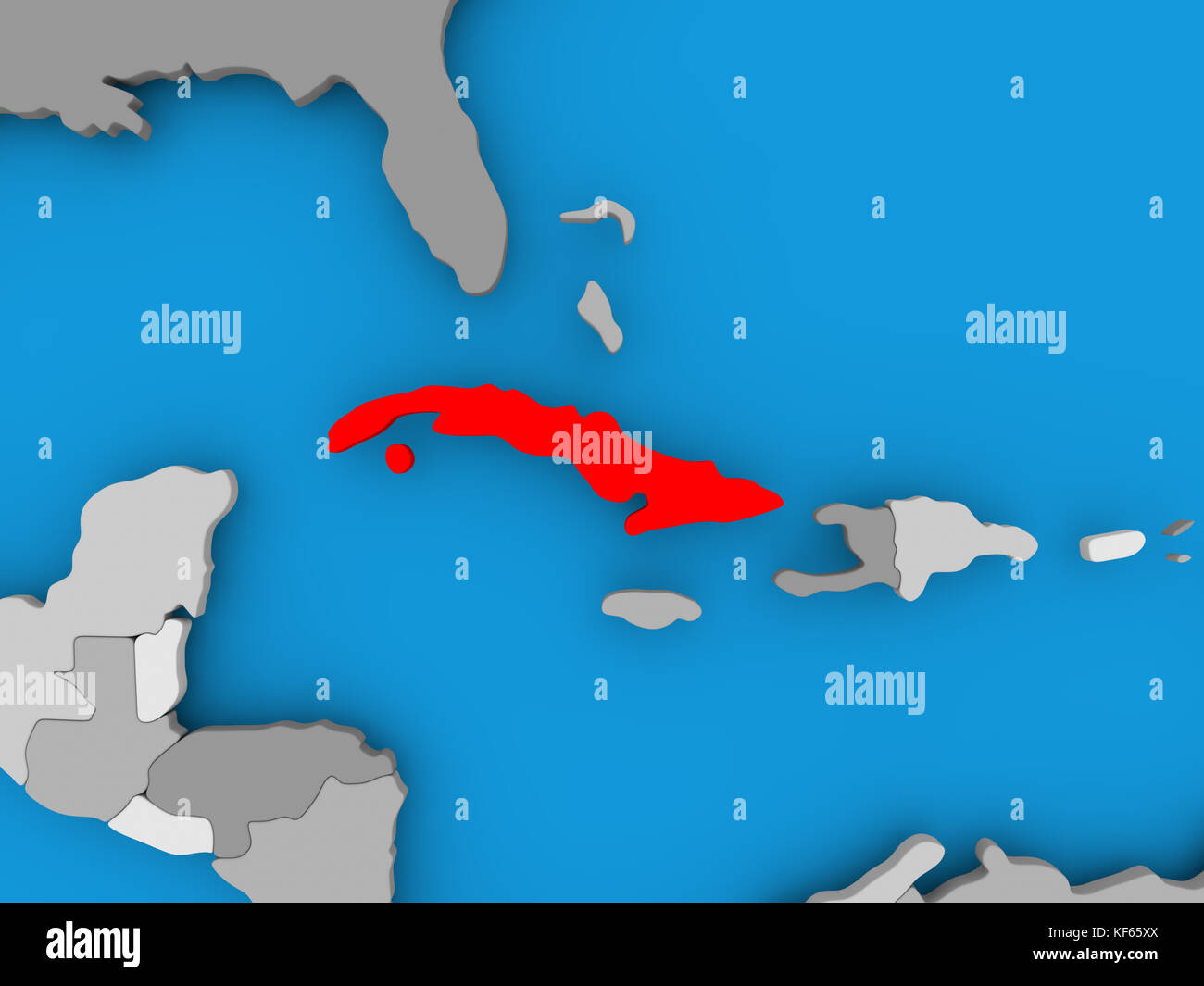 Cuba in red on political map. 3D illustration Stock Photo - Alamy