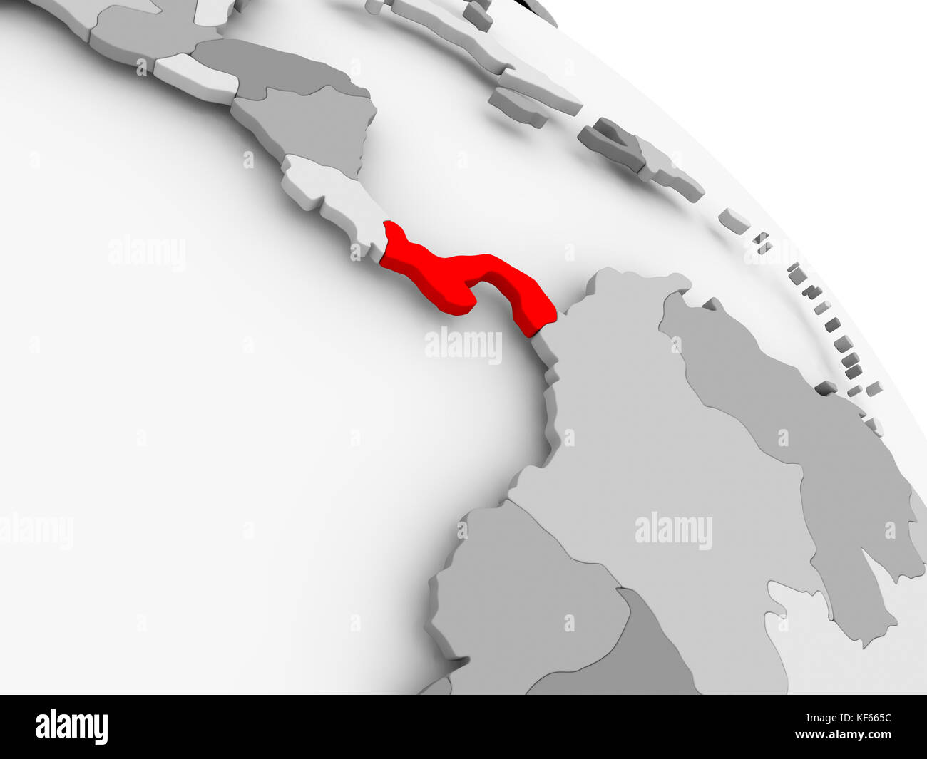 3D render of Panama in red on grey political globe. 3D illustration ...