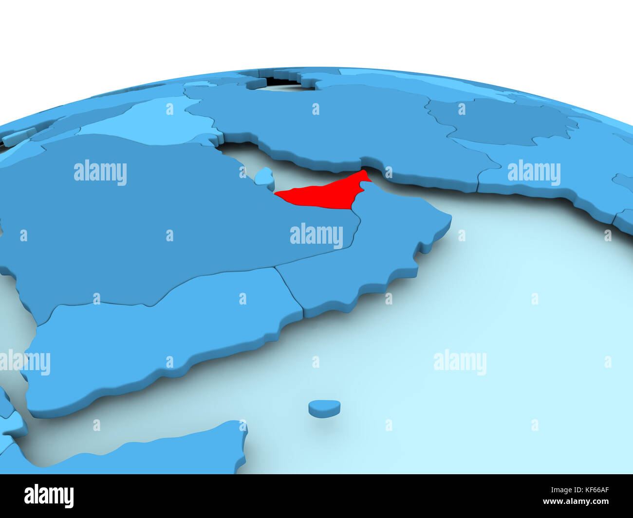 Map of United Arab Emirates in red on blue political globe. 3D ...