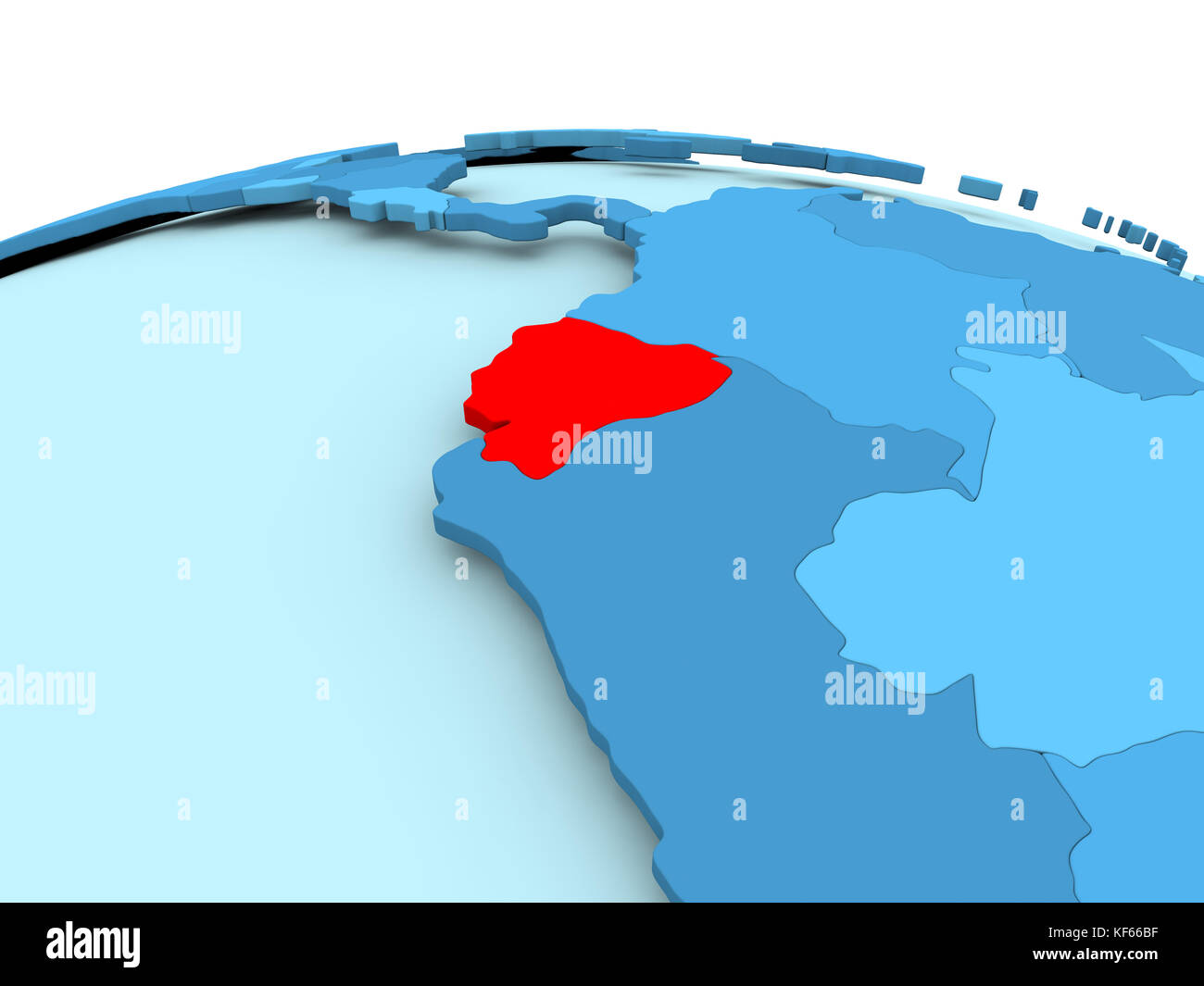 Map of Ecuador in red on blue political globe. 3D illustration Stock ...