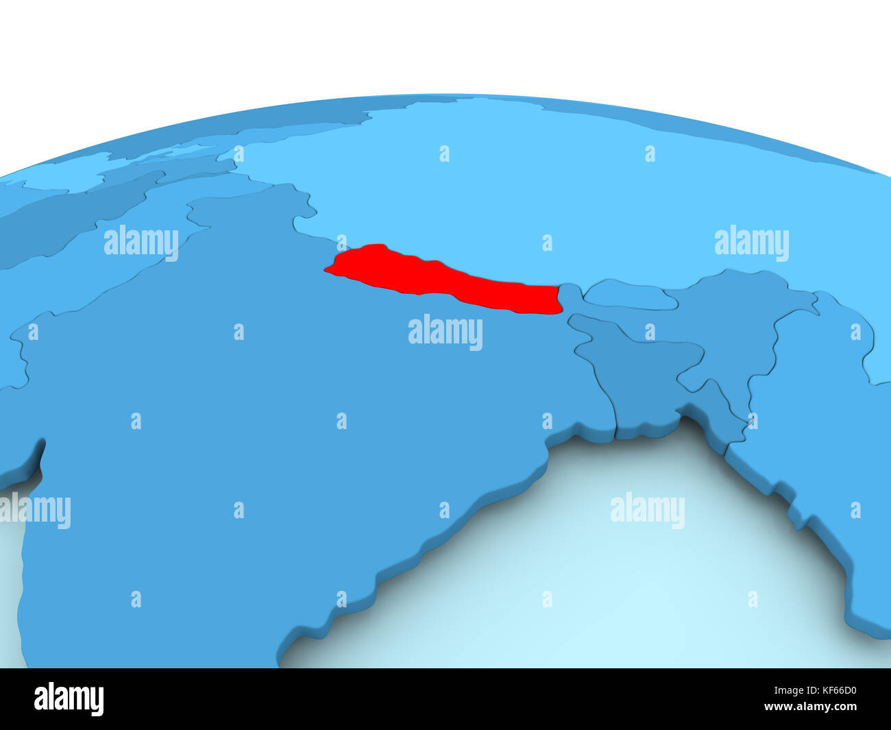 Map of Nepal in red on blue political globe. 3D illustration Stock ...