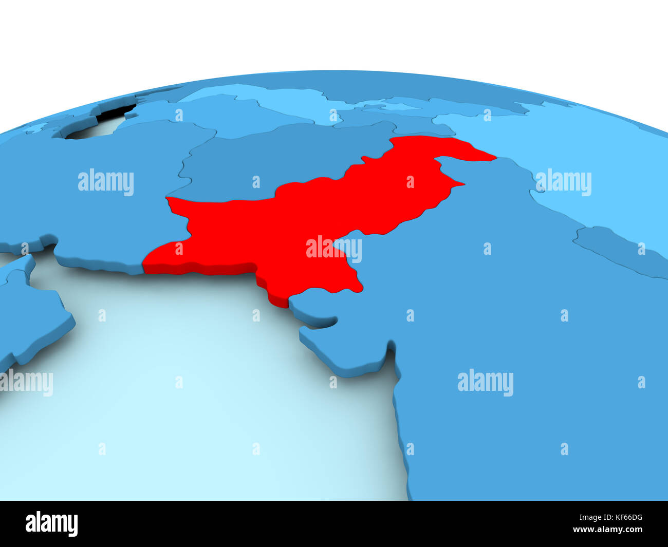 Map of Pakistan in red on blue political globe. 3D illustration Stock ...