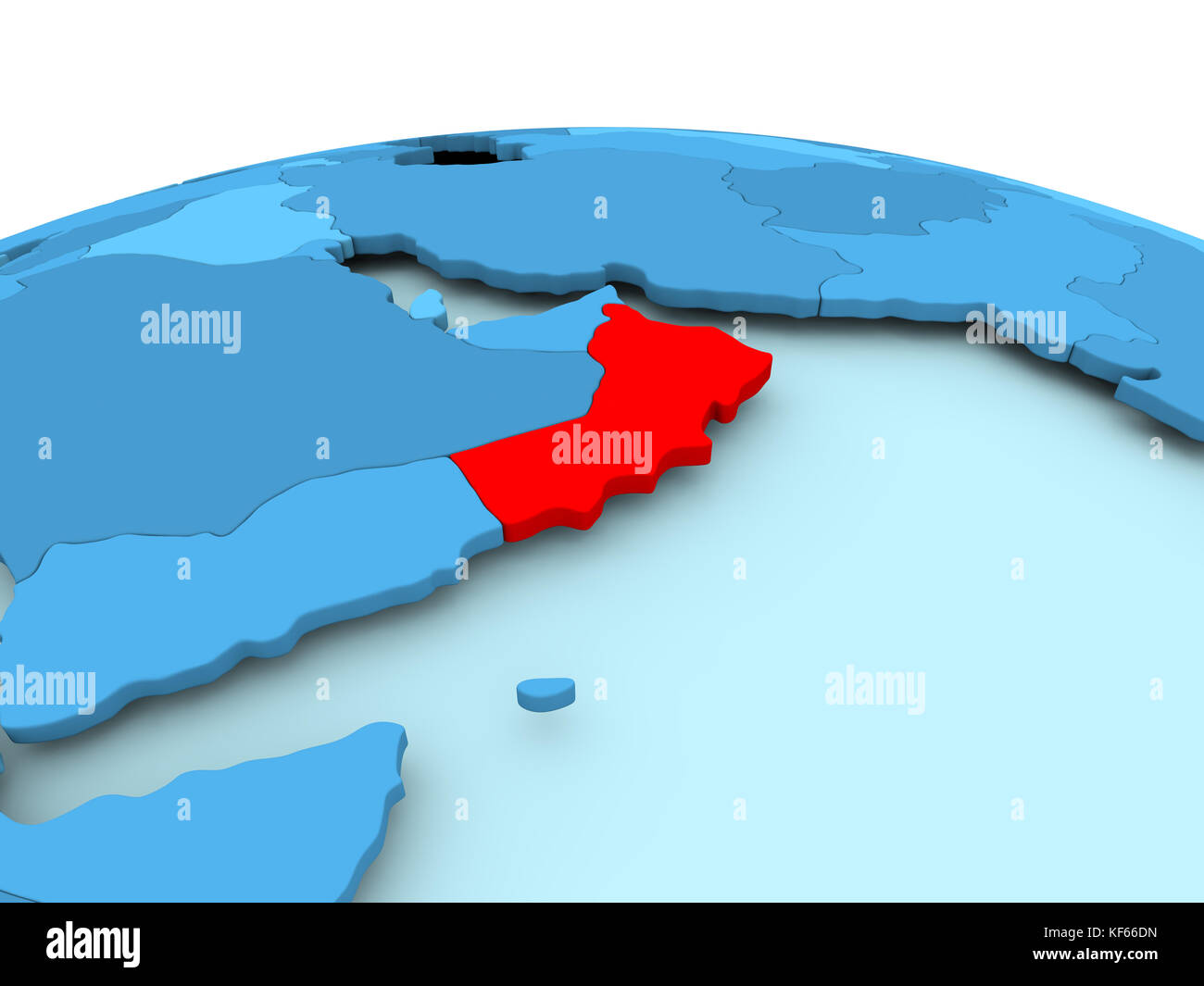 Map of Oman in red on blue political globe. 3D illustration Stock Photo ...