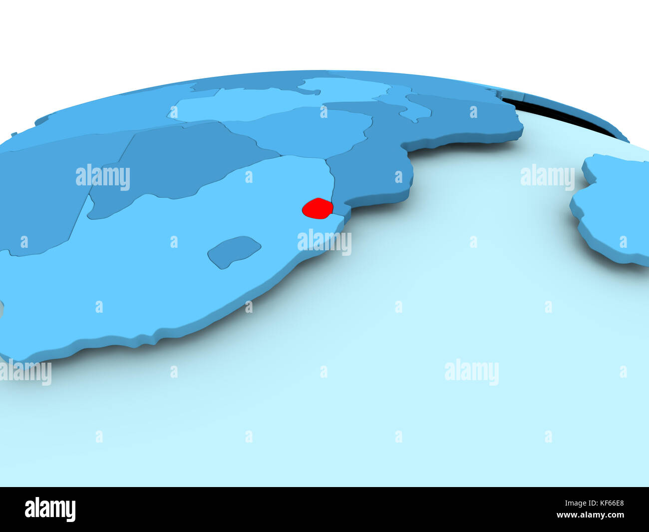 Map of Swaziland in red on blue political globe. 3D illustration Stock ...