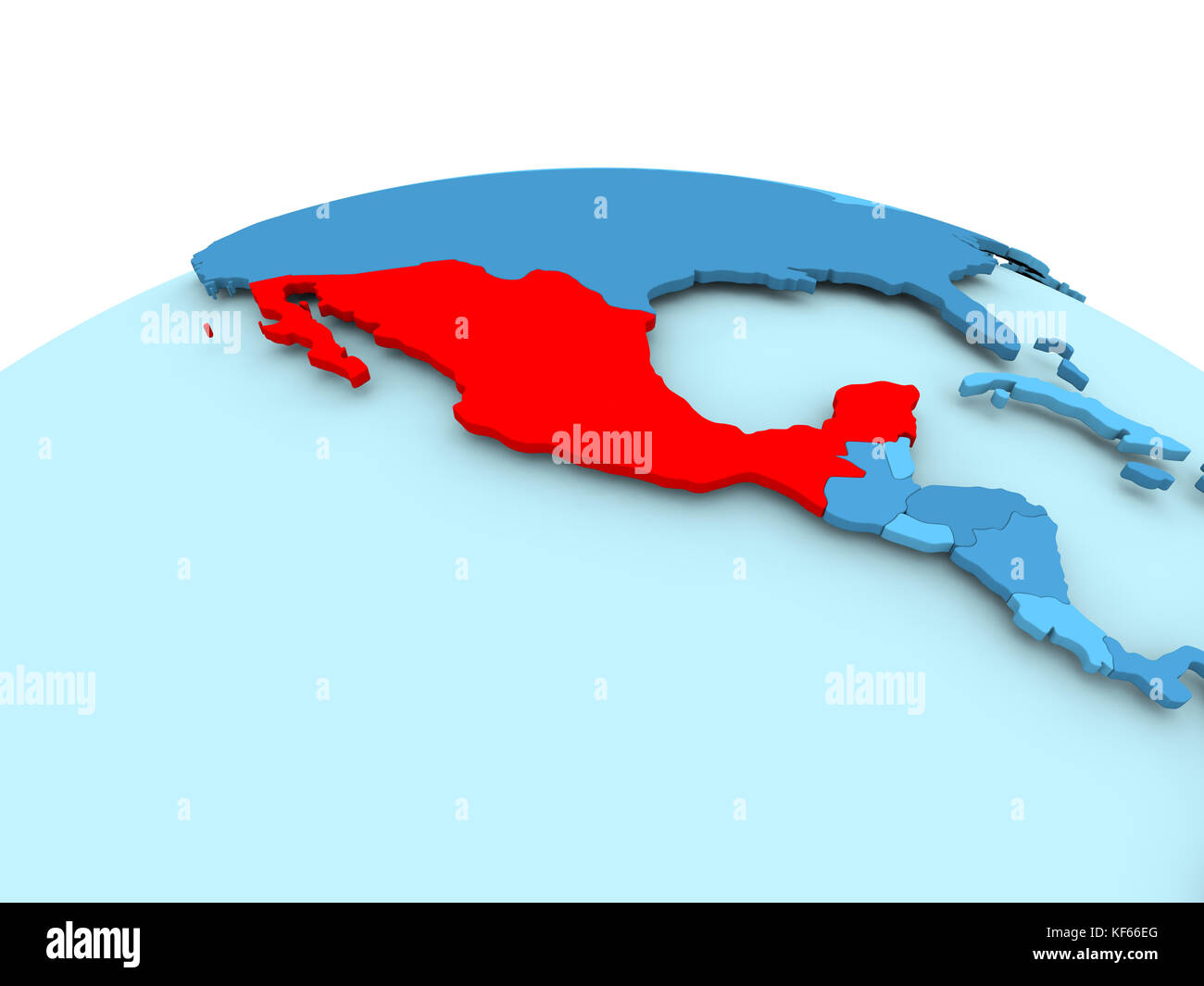 Map of Mexico in red on blue political globe. 3D illustration Stock ...