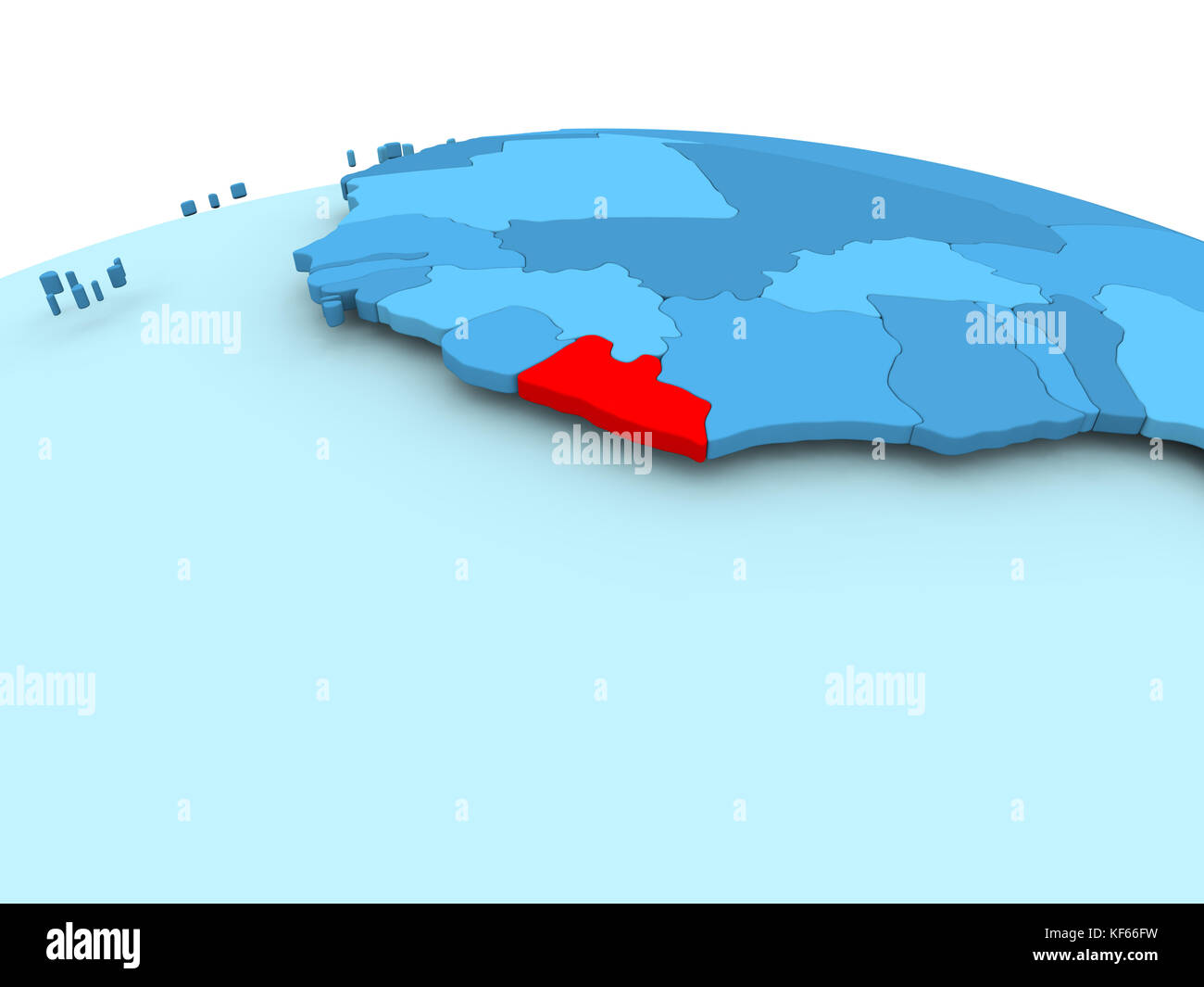 Map of Liberia in red on blue political globe. 3D illustration Stock ...