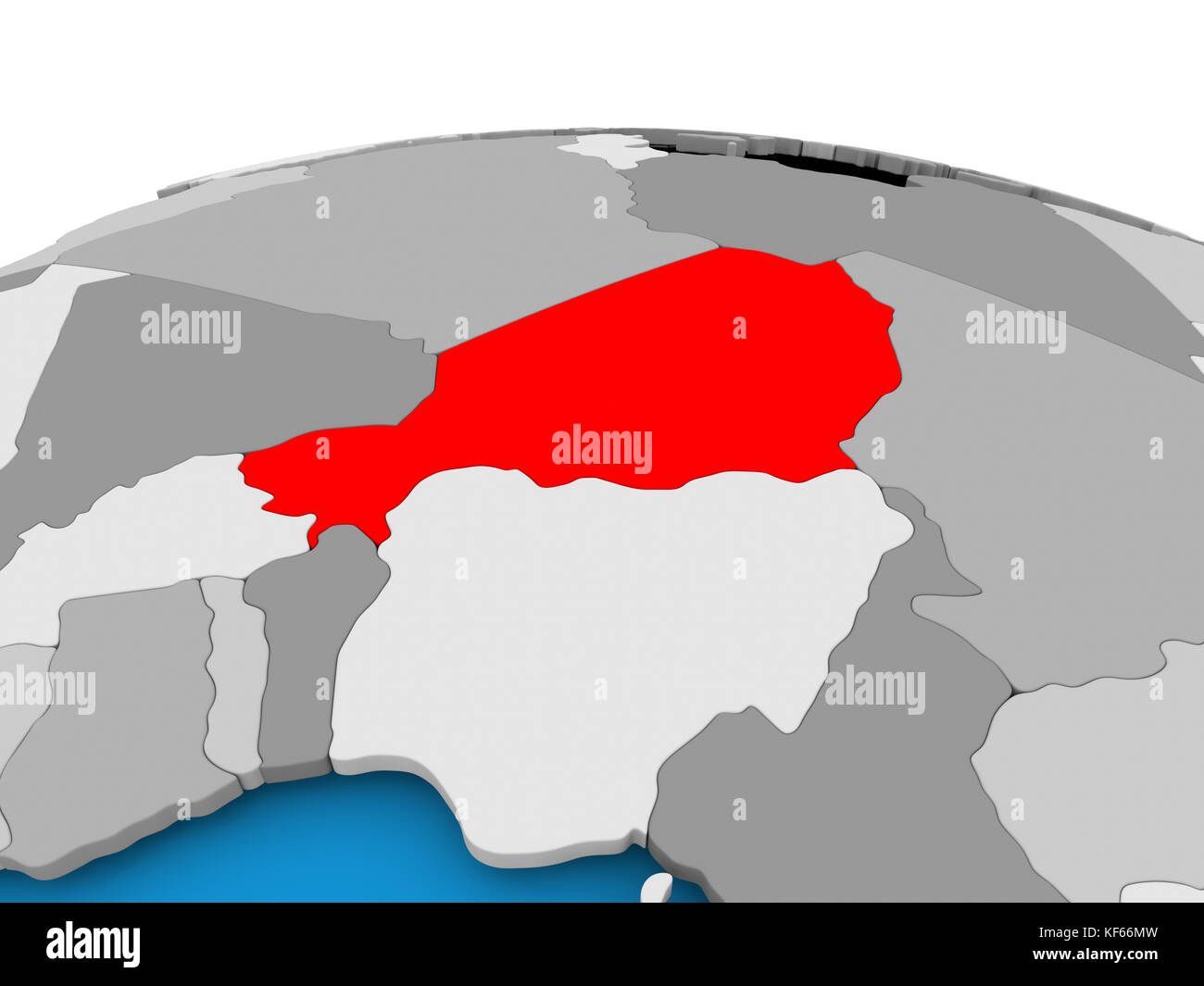 Niger highlighted in red on political globe. 3D illustration Stock ...