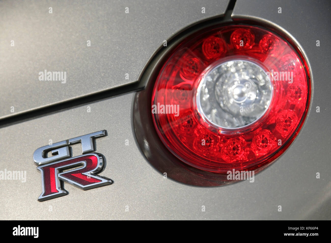 Rear lights and badge of silver Nissan GT-R sportscar Stock Photo - Alamy