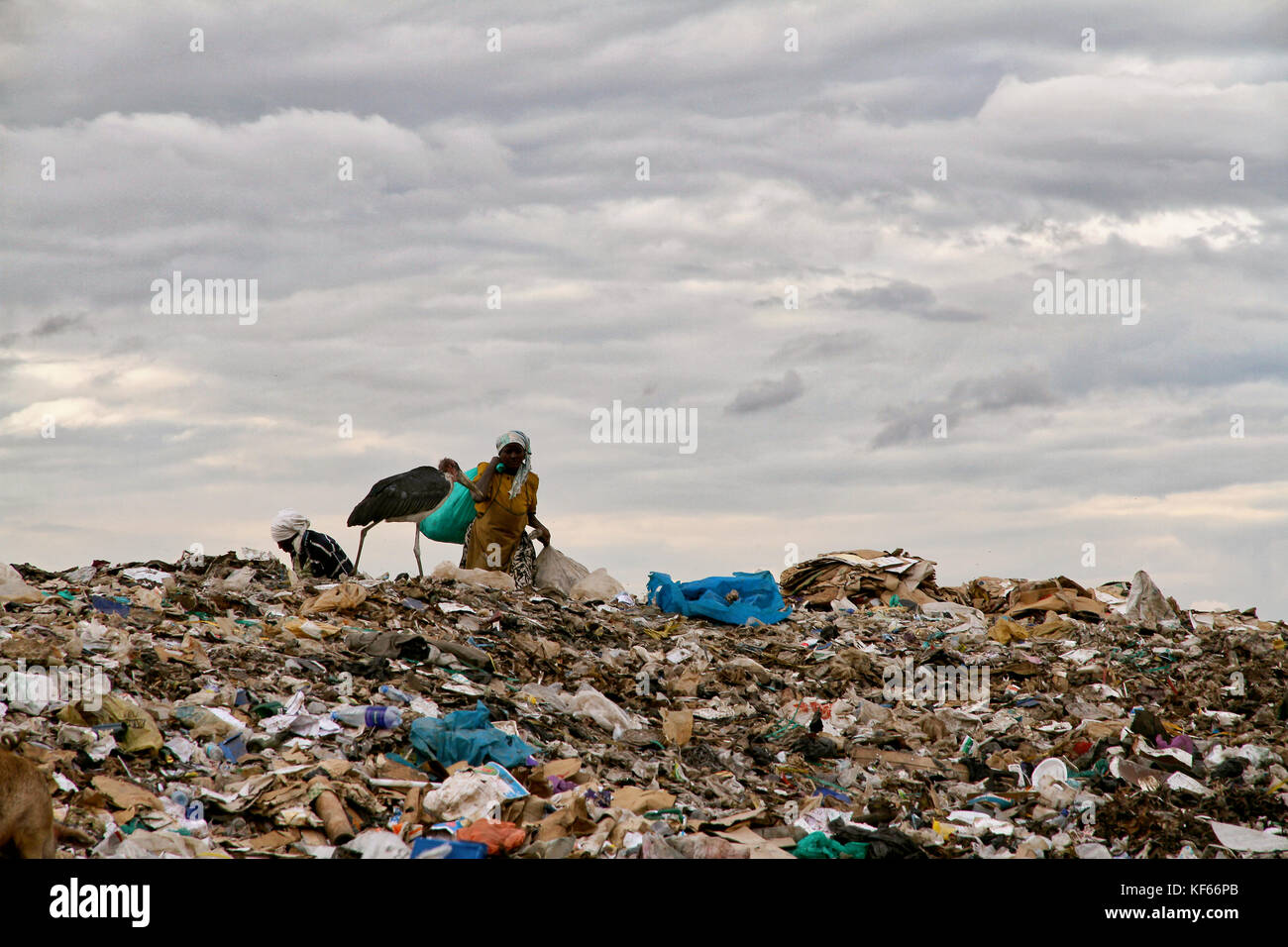 Living in the Kenya Slum Aerias - Woman collecting materials on the ...