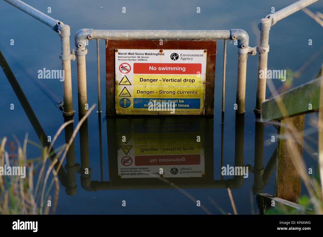 Environment Agency - No swimming danger vertical drop warning notice at ...
