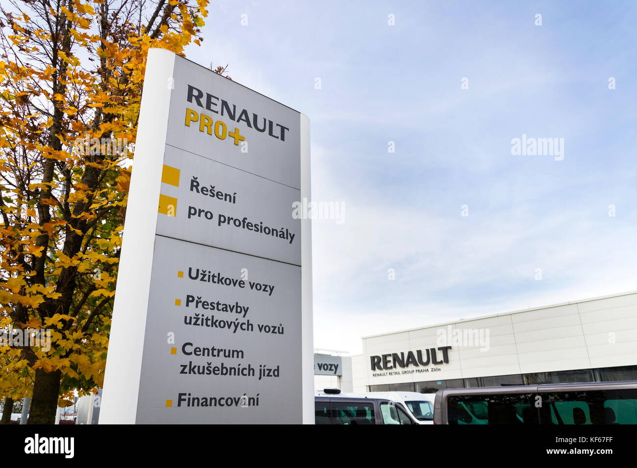 PRAGUE, CZECH REPUBLIC - OCTOBER 25: Renault company logo on dealership ...