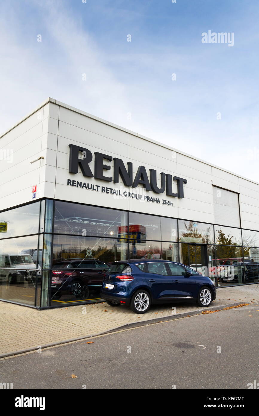 PRAGUE, CZECH REPUBLIC - OCTOBER 25: Renault company logo on dealership ...
