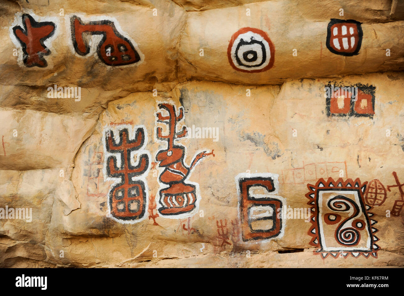 MALI Dogon Land , Dogon village Songho, painting on rock wall of sacred ...