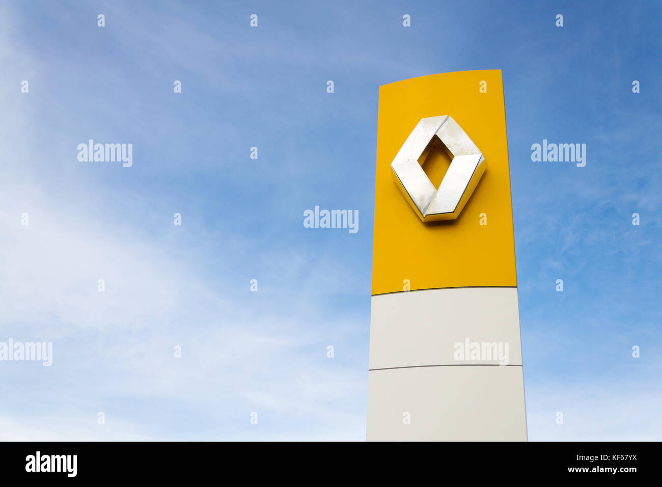 PRAGUE, CZECH REPUBLIC - OCTOBER 25: Renault company logo on dealership ...