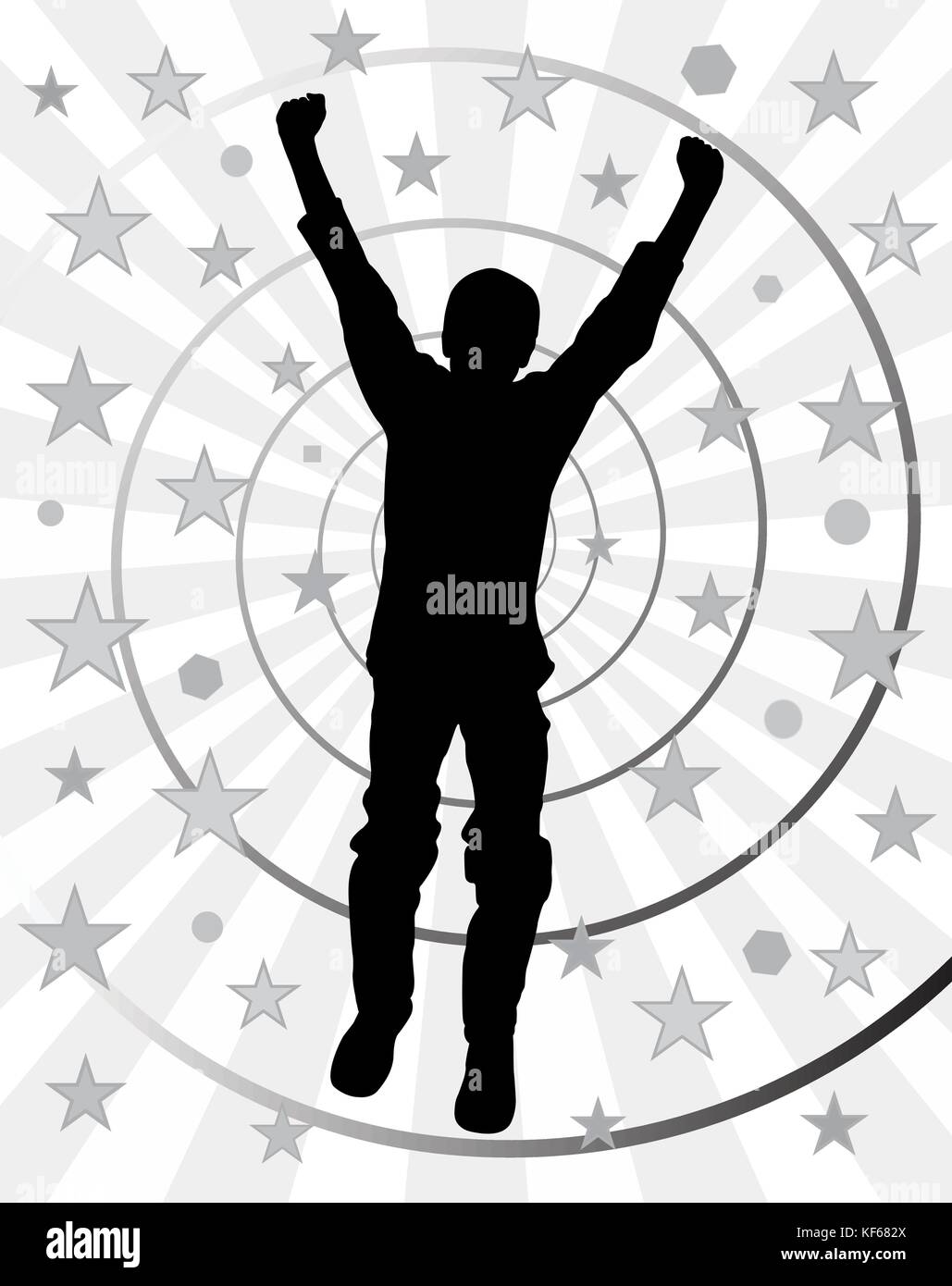 Young happy winner. Abstract spiral black white background Stock Vector ...
