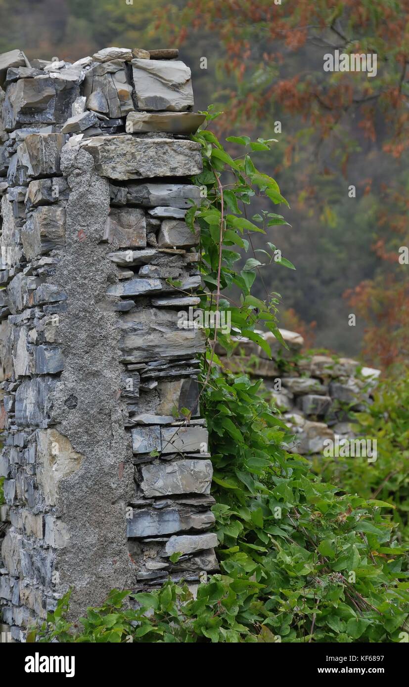 Remnants of the abandoned, Appennine, village of Vecchio Connio ...