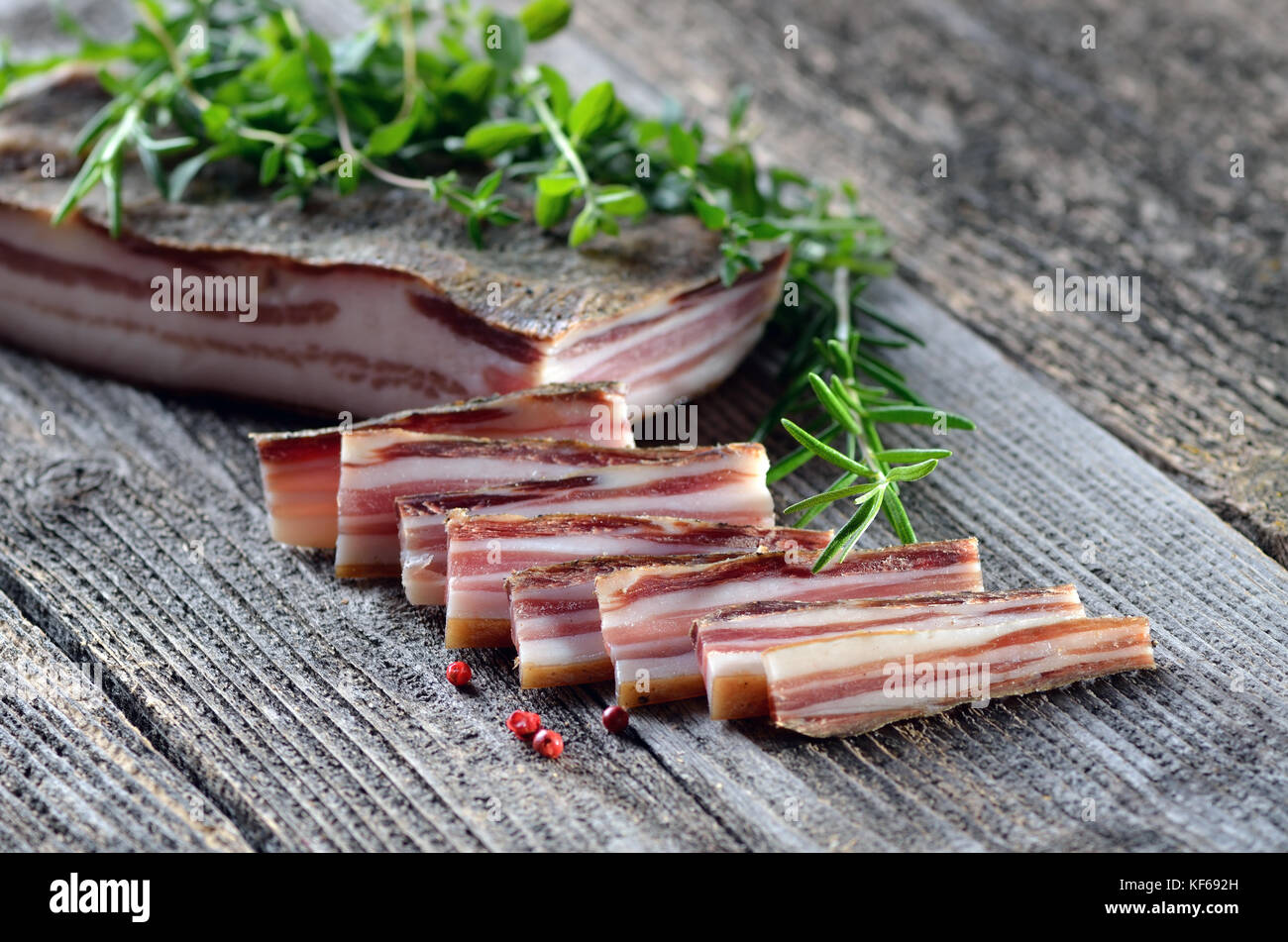 Delicious South Tyrolean cured farmhouse bacon Stock Photo - Alamy
