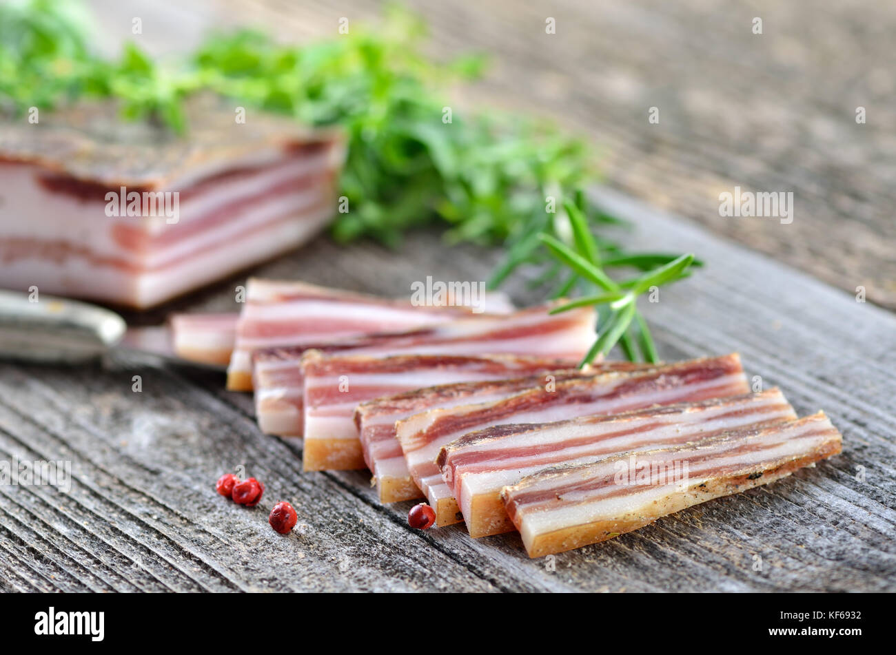 Delicious South Tyrolean cured farmhouse bacon Stock Photo - Alamy