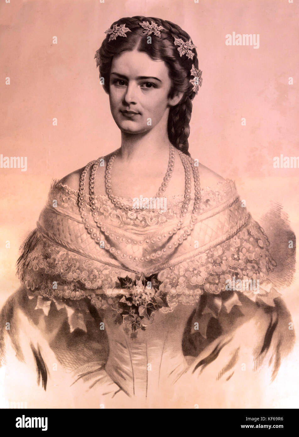 etching of portrait of Sissi in theAchillieon Palace on the island of ...