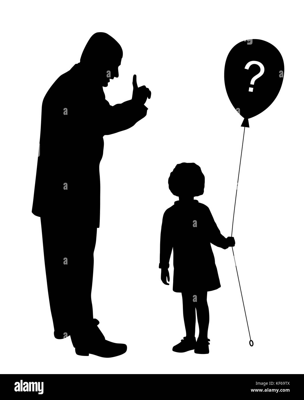 Father scolds. Child does not understand and holds balloon with ...