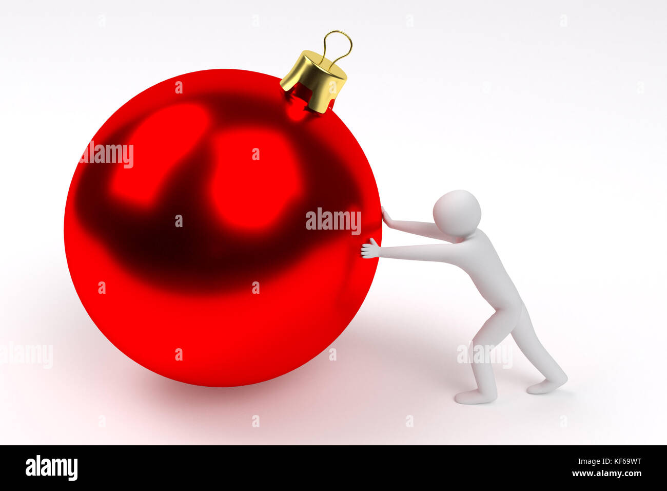 3d man rolling big red christmas bauble, 3d rendering Stock Photo - Alamy